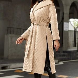 SHEIN | Jackets & Coats | Solid Longline Belted Quilted Coat Wside ...